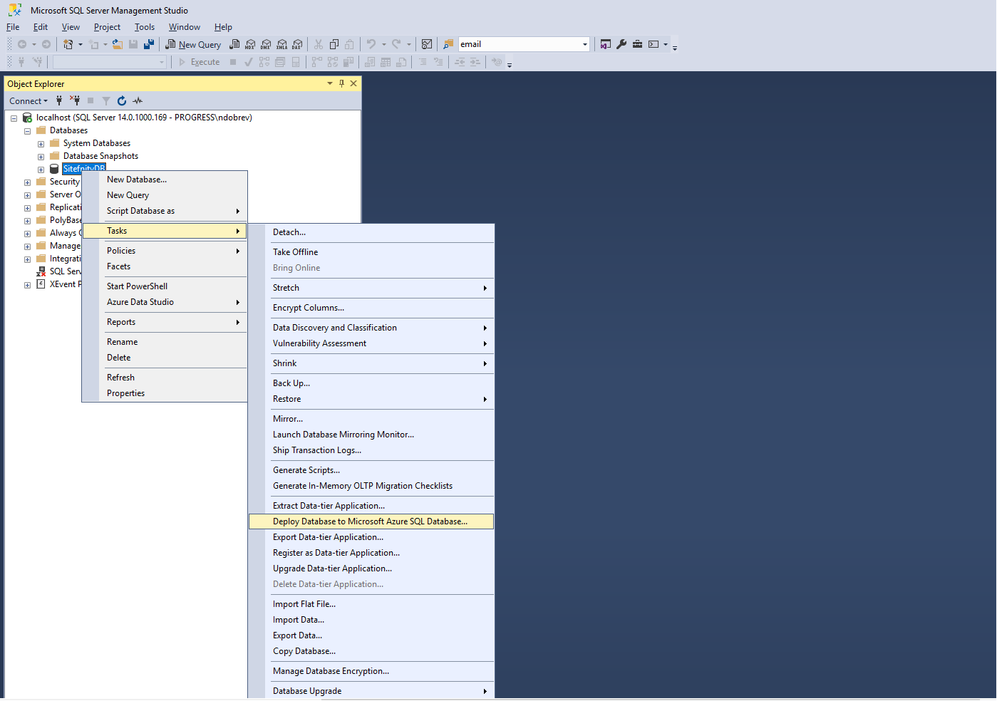 Deploy the database to Azure SQL - Sitefinity CMS Deploy and upgrade